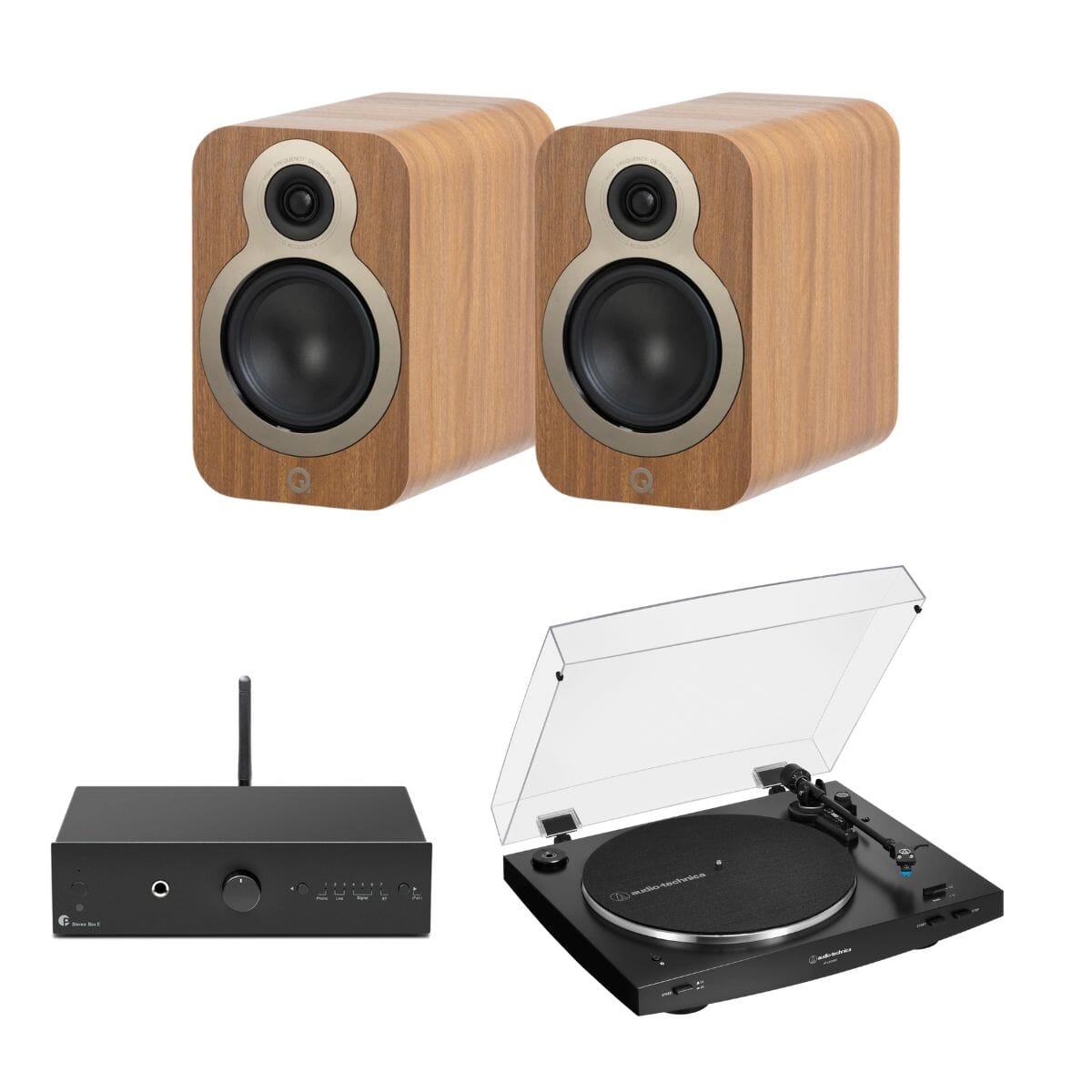 Pro-Ject Stereo Box E + Pro-Ject E1 Phono + Q Acoustics 3020c Bookshelf ...